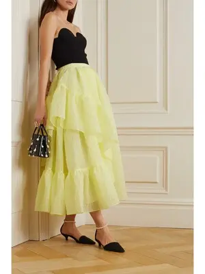 Erdem Ruffled Tiered Cloqué Midi Skirt