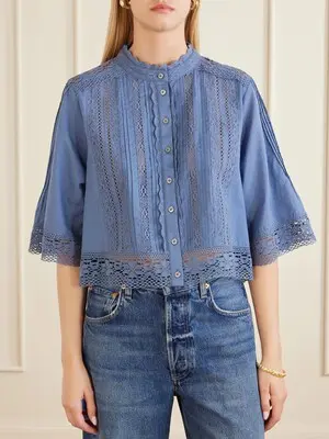 Sea Crochet-trimmed Cotton Blouse