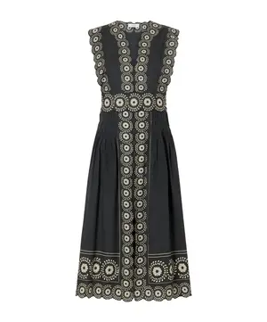 Sea Scalloped Embroidered Cotton-voile Midi Dress - Black