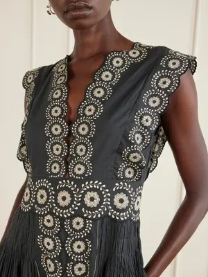 Sea Scalloped Embroidered Cotton-voile Midi Dress