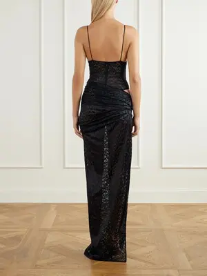 Alex Perry Draped Cut-out Leopard-print Lace Maxi Dress