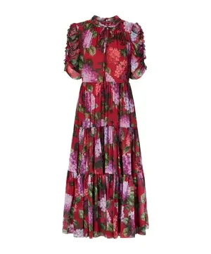 Carolina Herrera Hydrangea-print Tiered Dress - Red