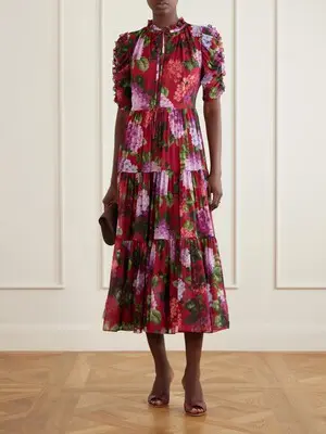 Carolina Herrera Hydrangea-print Tiered Dress