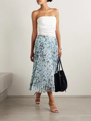 Proenza Schouler Cecily Pleated Printed Crepon Midi Skirt
