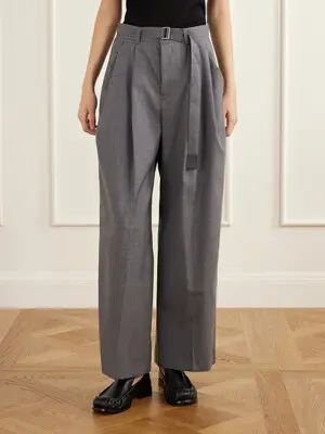 Sacai Belted Pleated Twill Wide-leg Pants