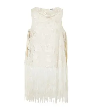 Sea Floral-embroidered Fringed Crepe Vest - White