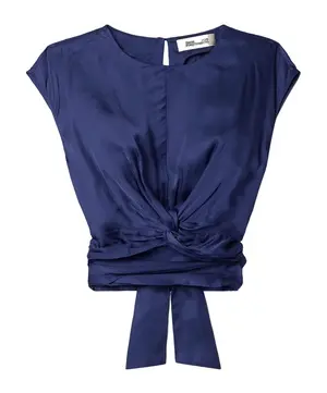 Diane Von Furstenberg Persephone Cropped Twist-front Satin Wrap Top - No