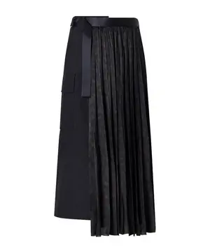 Sacai Print Jersey And Satin Midi Skirt
