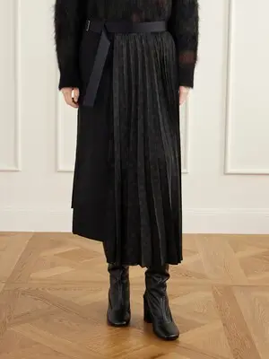 Sacai Print Jersey And Satin Midi Skirt
