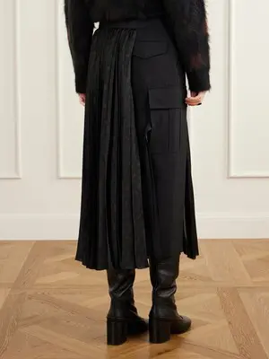 Sacai Print Jersey And Satin Midi Skirt