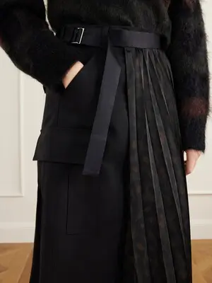 Sacai Print Jersey And Satin Midi Skirt