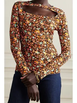 Victoria Beckham Cutout Floral-print Jersey Top