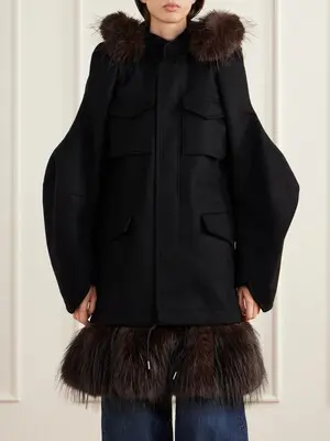 Sacai Fur-trim Hooded Coat
