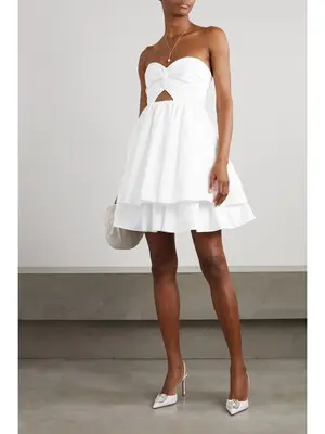 Carolina Herrera Tiered Ruffled Cutout Moire-taffeta Mini Dress
