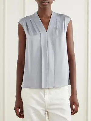 Theory Pleated Silk-satin Blouse - Gray