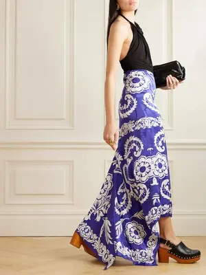 Etro Asymmetric Printed Satin Maxi Skirt