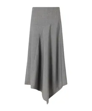 ST. AGNI Asymmetric Stretch-wool Midi Skirt - Grey