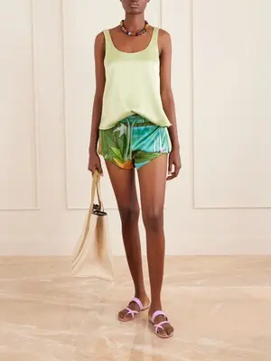 DONDE ESTEBAN Printed Silk-blend Satin Mini Shorts