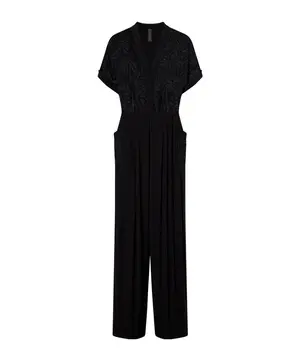 Norma Kamali Embroidered Velvet Jumpsuit - Black