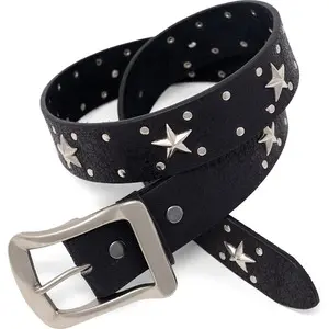 Mnml Star Stud Leather Belt - Black