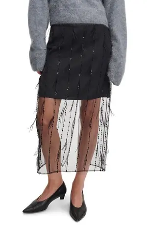 Rag & Bone Geena Sequin And Ostrich Feather Midi Skirt
