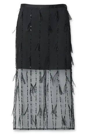 Rag & Bone Geena Sequin And Ostrich Feather Midi Skirt