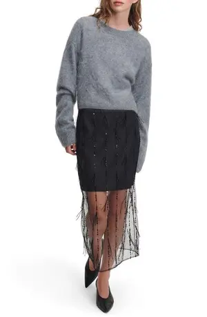 Rag & Bone Geena Sequin And Ostrich Feather Midi Skirt
