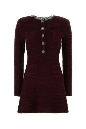 SELF-PORTRAIT Burgundy Tweed Dress