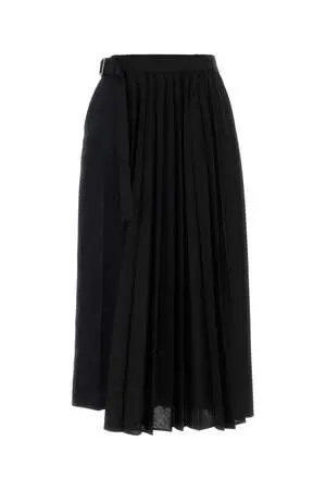 Sacai Two-tone Wool And Twill Skirt - Black