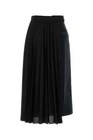 Sacai Two-tone Wool And Twill Skirt