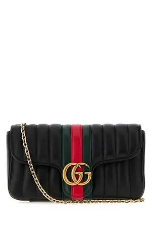 Gucci Nappa Leather Small Jetset Gg Marmont Crossbody - Black