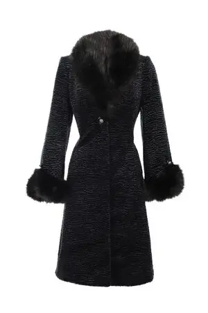 LUNA FASHION HOUSE Textured Coat With Faux Fur Collar & Cuffs, Paula - Black