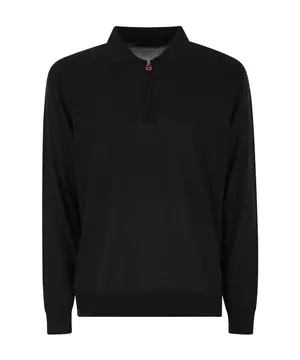 Kiton Long Sleeved Zipped Knitted Polo Shirt - Black