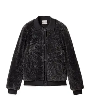 Miu Miu Shearling And Knit Blouson Jacket - Grey