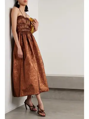 Ulla Johnson Seraphina Shirred Metallic Crinkled-taffeta Midi Dress
