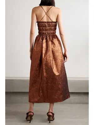 Ulla Johnson Seraphina Shirred Metallic Crinkled-taffeta Midi Dress