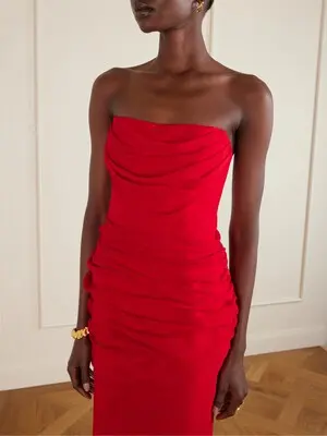 Carolina Herrera Strapless Draped Silk-chiffon Midi Dress