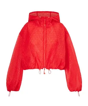 Cecilie Bahnsen Hooded Embroidered Tulle Jacket - Red