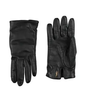 Saint Laurent Solid-color Leather Gloves Decorated - Black