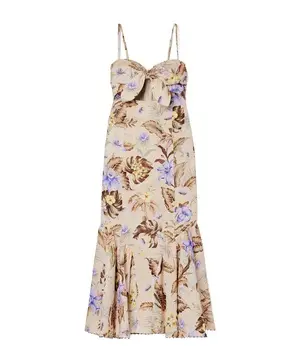 Zimmermann Coco Bow-embellished Cutout Floral-print Linen Midi Dress - No