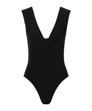 JEAN PAUL GAULTIER Wool-trimmed Stretch-crepe Jersey Bodysuit - Black