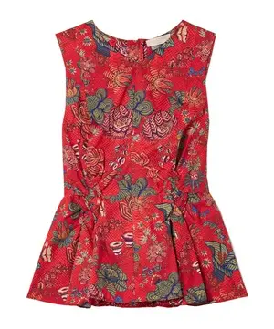 Ulla Johnson Sydney Pleated Printed Cotton-poplin Peplum Top - Red