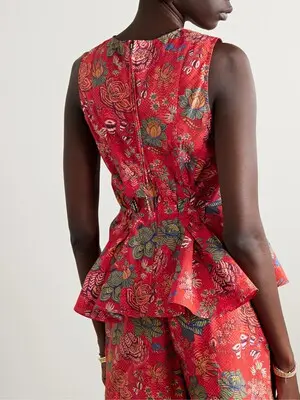 Ulla Johnson Sydney Pleated Printed Cotton-poplin Peplum Top
