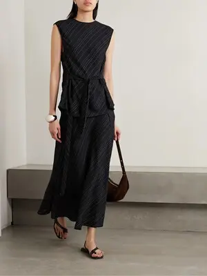 Proenza Schouler Kaia Belted Striped Voile Midi Skirt
