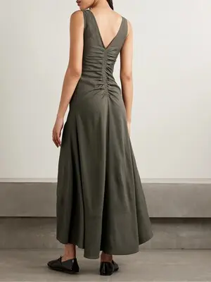 Proenza Schouler Remi Ruched Organic Linen-blend Twill Maxi Dress - No