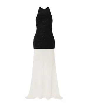 Staud Gabrielle Layered Bead-embellished Mesh And Crepe Gown - No