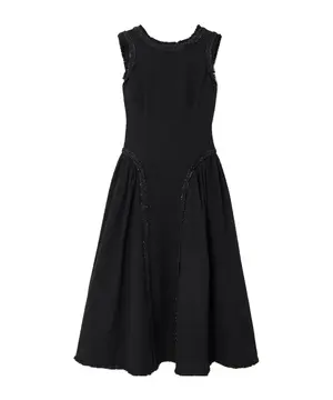 SELF-PORTRAIT Open-back Metallic-trimmed Bouclé-tweed Midi Dress - Black