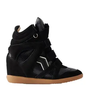 Isabel Marant Étoile Suede-trimmed Snake-effect Leather Wedge Sneakers