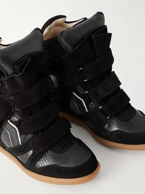 Isabel Marant Étoile Suede-trimmed Snake-effect Leather Wedge Sneakers