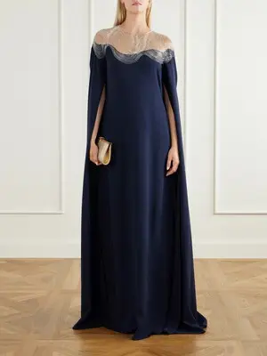 Oscar De La Renta Embellished Stretch-silk Georgette Gown